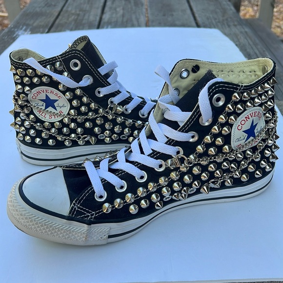 Converse | Shoes | Genuine Converse Black With Studs Chains Mens ...